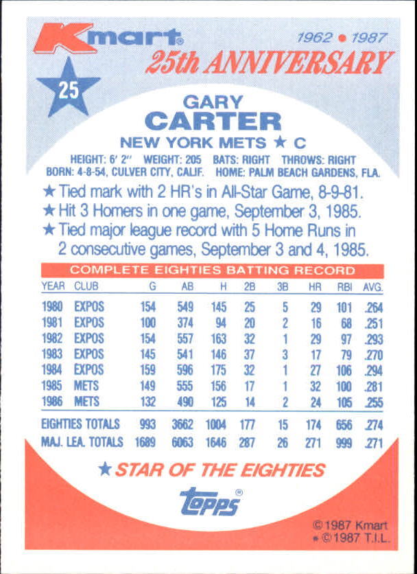 1987 K-Mart #25 Gary Carter - NM-MT | eBay