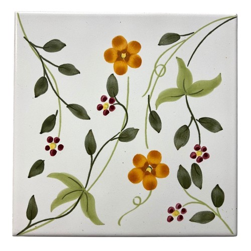 Handpainted Italian Ceramic Decorative Tile Floral Wall Art 8x8 Made in ...