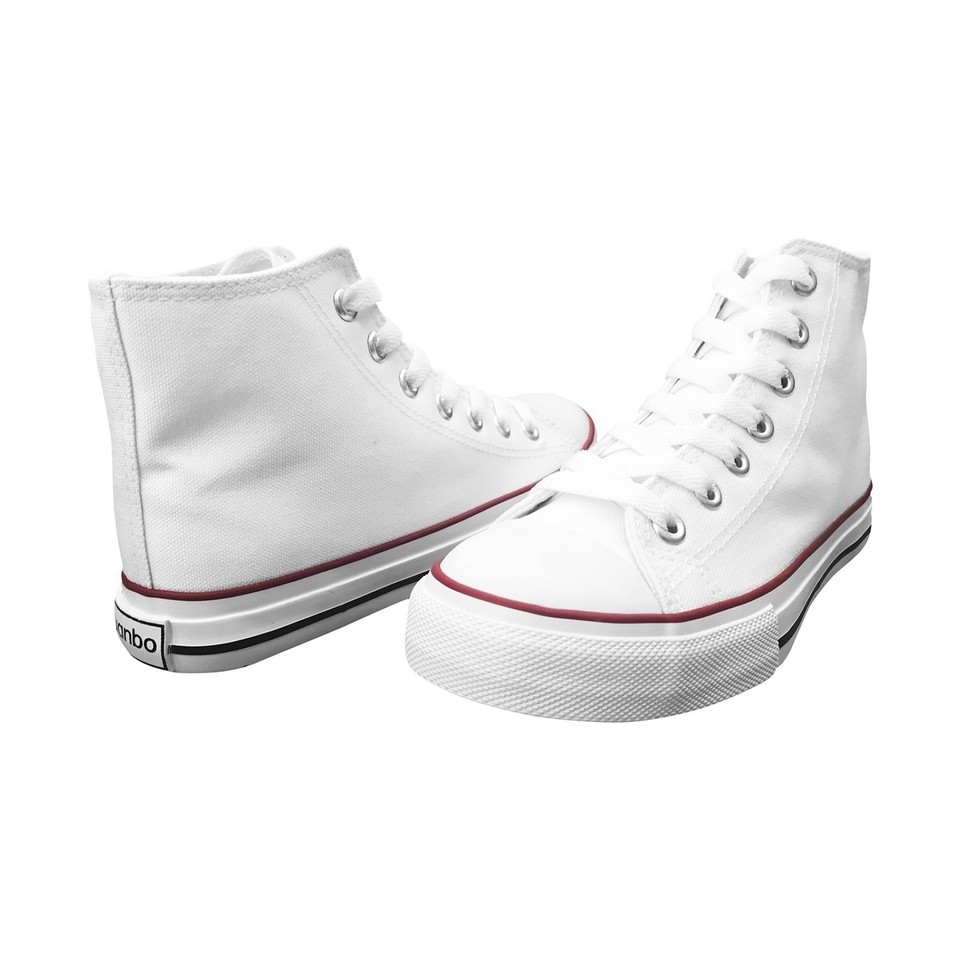 Women White Blank High Top Red Rubber Sole Cotton Canvas Sneakers ...