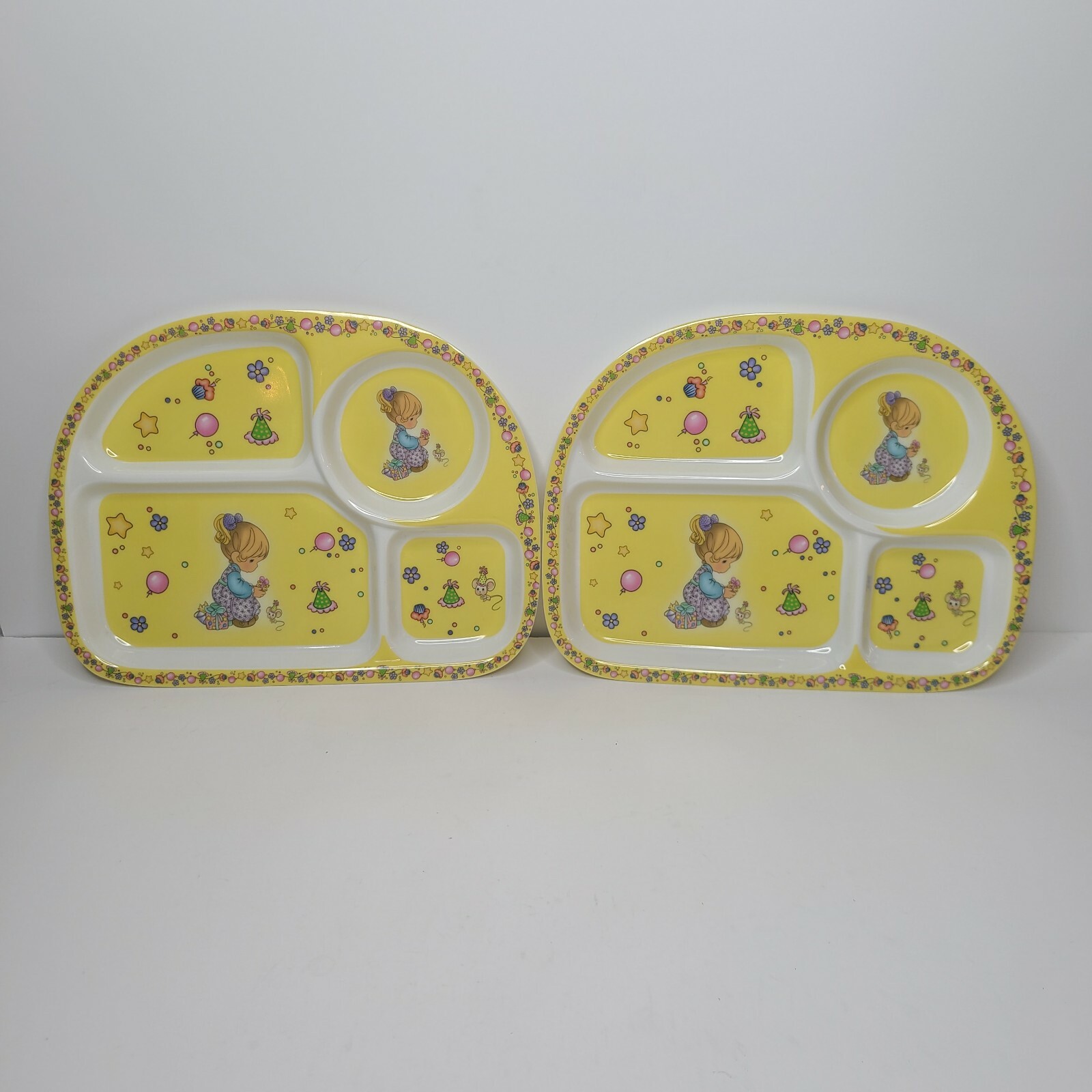 Precious Moments Yellow 4-Divided Kids Plate Tray Plastic Birthday Lot ...