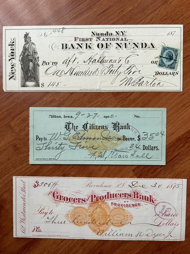 United States 1800's - 1900's: Three Different Old Bank Checks In Lot ...