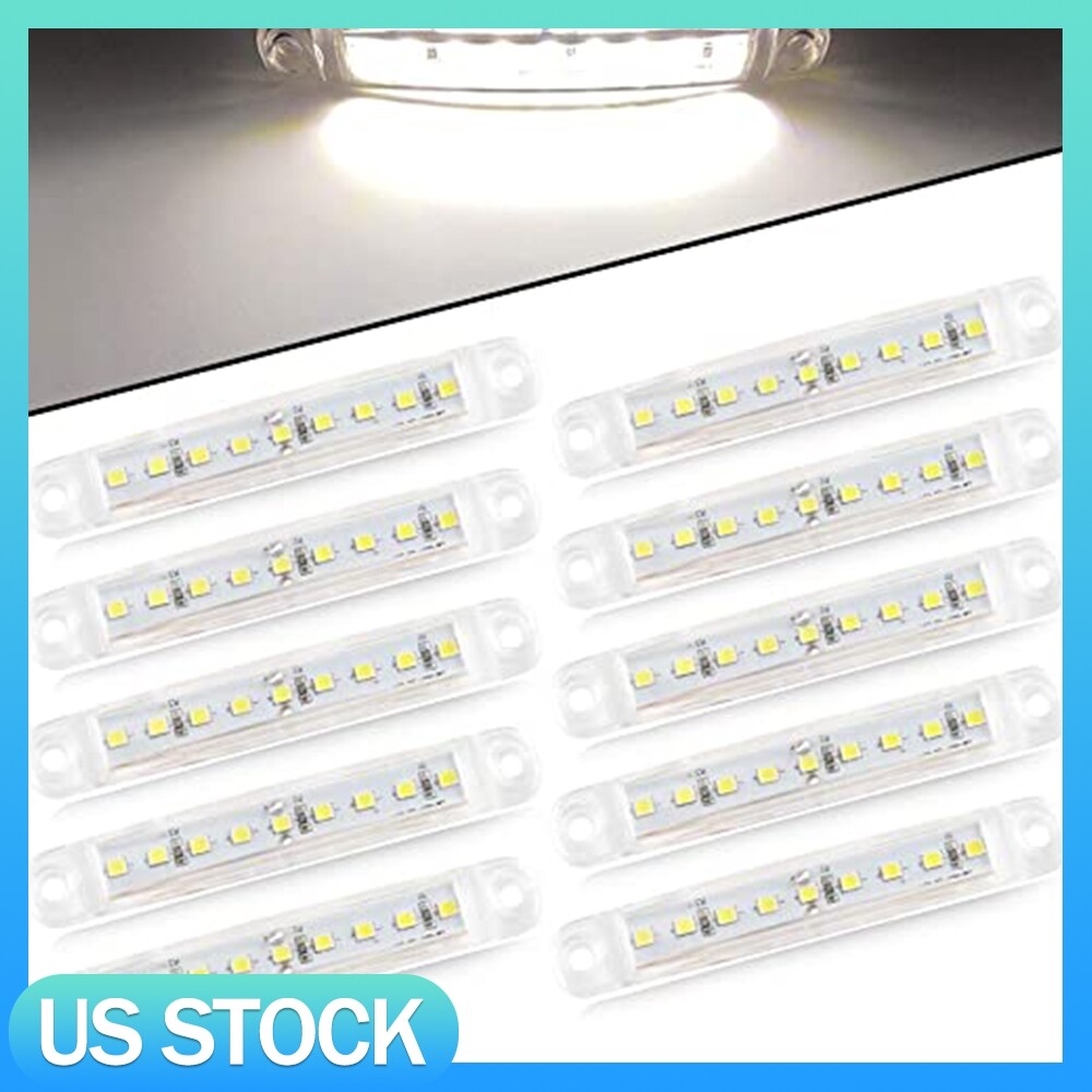 10PCS White LED Side Marker Indicator Light Strip Truck Trailer ...