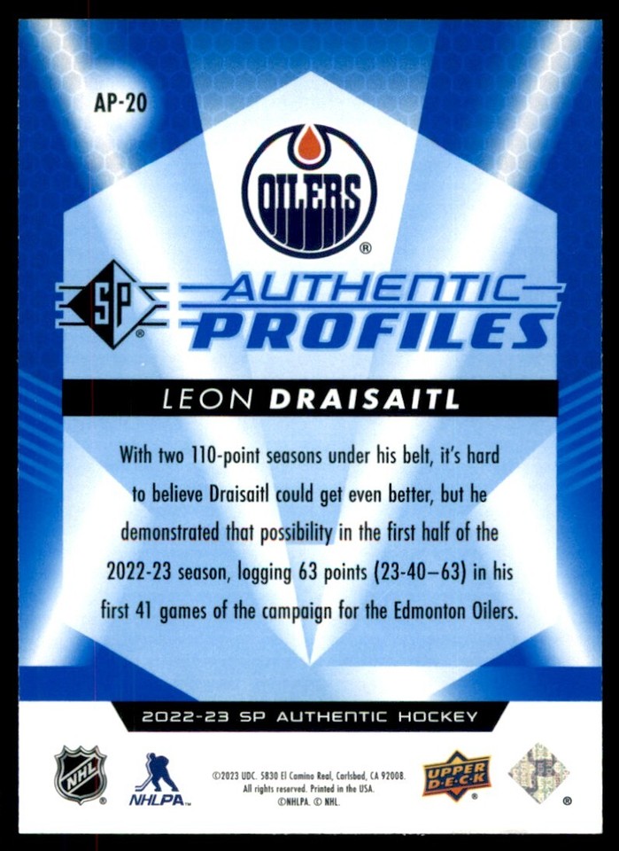 2022-23 SP Authentic Profiles Blue Leon Draisaitl #AP-20 | eBay