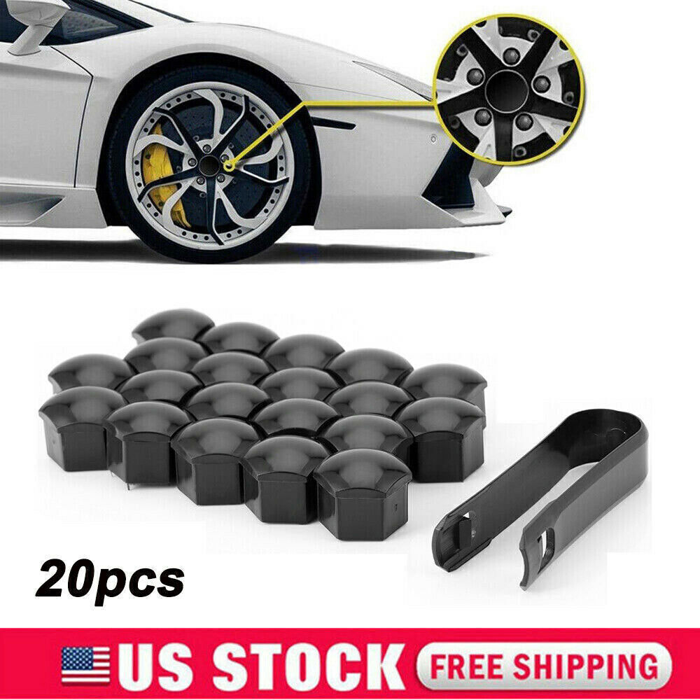 20PCS Wheel Lug Nut Bolt Center Cover Black Caps & Tool for VW Audi ...