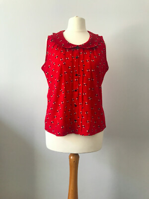 Womens Primark Red Black Geo Print Casual Summer Sleeveless Slip On Top ...