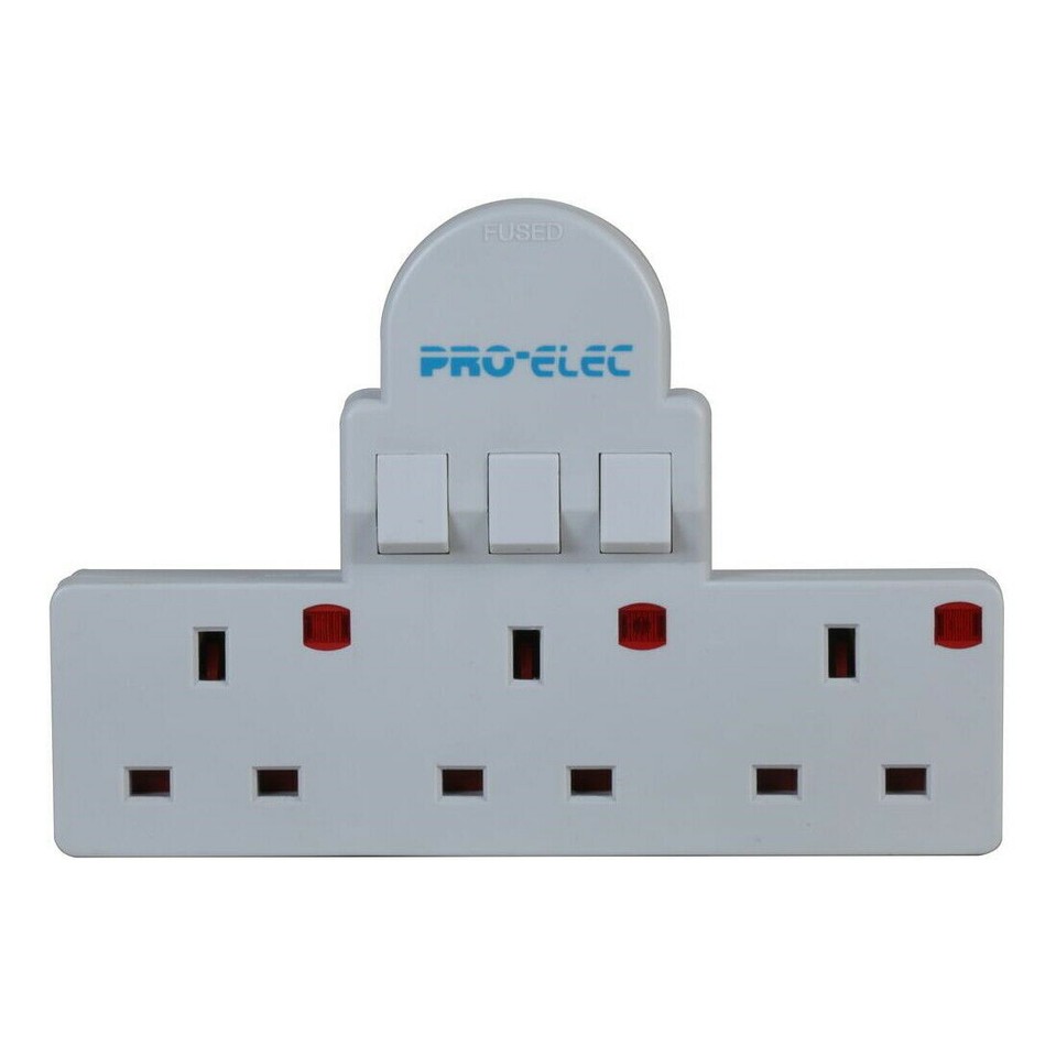 WHITE 4/5 T-WAY 13A SWITCHED MULTI PLUG ADAPTER With Or Without Surge ...