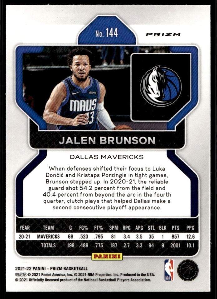 2021-22 Panini Prizm Hyper Jalen Brunson G20 Dallas Mavericks #144 | eBay