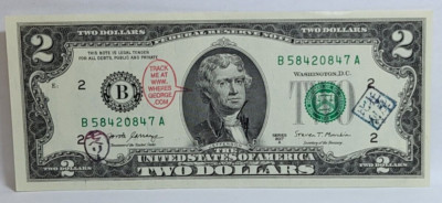 $2 Dollar WHERES GEORGE. COM Fancy Note With Unique Stamps Crisp! | eBay