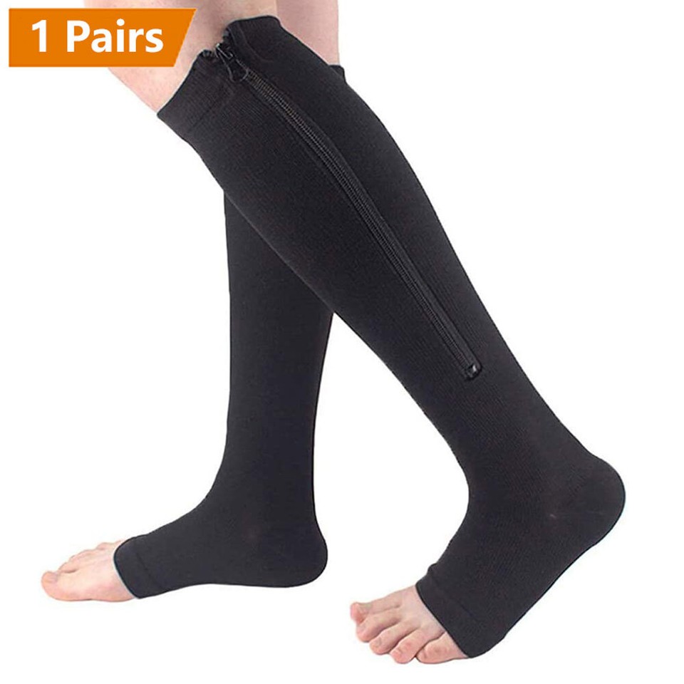 1/3pk Zipper Compression Socks 20-30Mmhg Medical Sock with Zipper ...