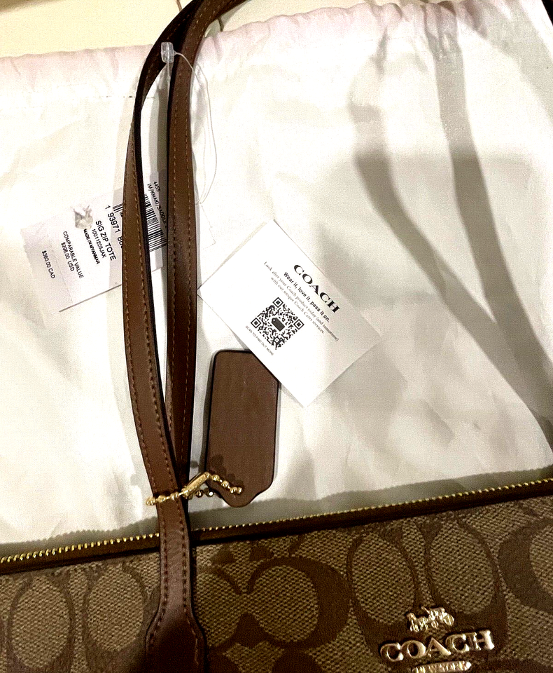 NWT COACH Signature Coated Canvas Zip Shoulder Tote Bag,/Saddle, 4455 ...