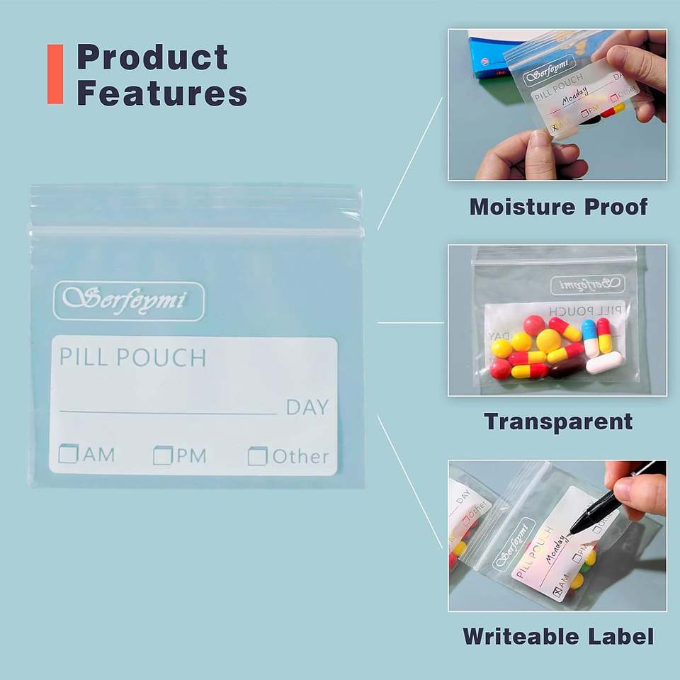 Pill Bags for Travel Pill Pouch Organizer Pack of 120 BPA Free 3 x 2.75 ...