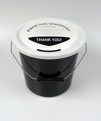 3 Charity Fundraising Money Collection Buckets with Lids, Labels and ...