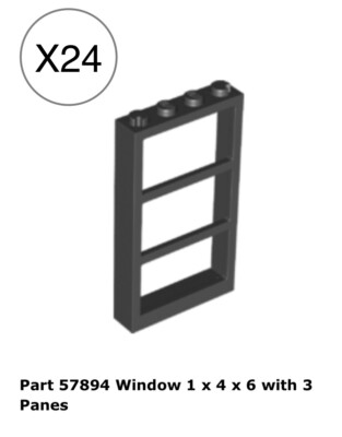 Lego 24 Pieces black Frame 1x4x6 With 3 Panes / Window (No Glass Insert ...