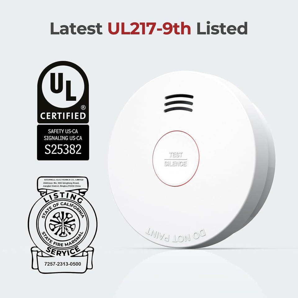 SITERLINK Smoke Detector 10 Year Battery Powered, UL217-9 Certified ...