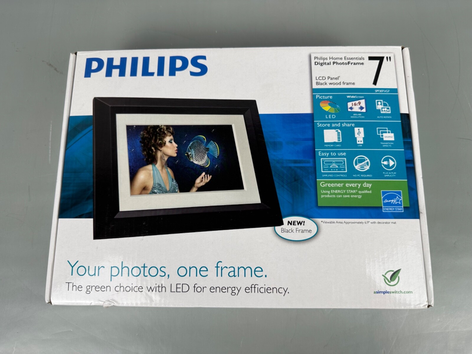 Philips Home Essentials Digital PhotoFrame 7”Black Frame New In Box ...