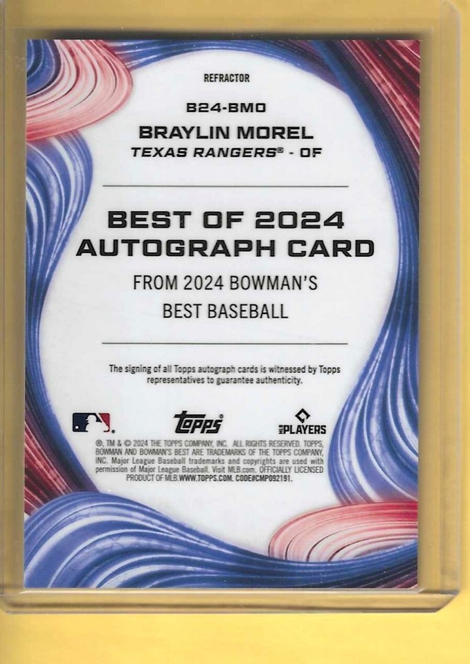 2024 BOWMANS BEST BASEBALL B24-BMO BRAYLIN MOREL RC ON CARD AUTO REF SP RANGERS | eBay