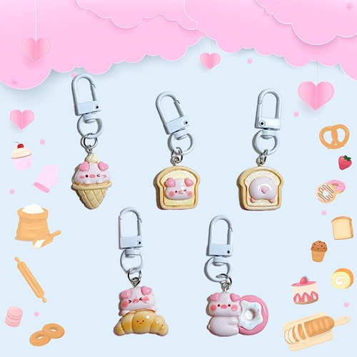 Cartoon Pink Pig Key Chain Donuts Bread Pendant Car Key Ring Charms Bag ...