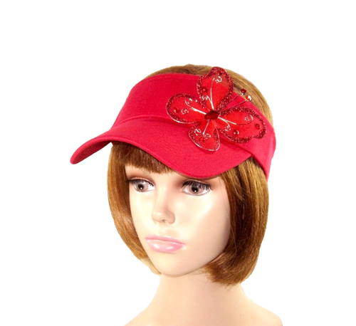 Red Sun Visor Sparkling Glitter Butterfly Hat Women's Adjustable ...