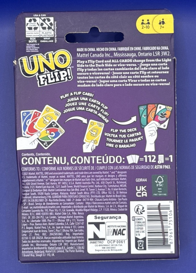 Mattel UNO Flip Card Game – Double-Sided UNO with Flip Card – New in ...
