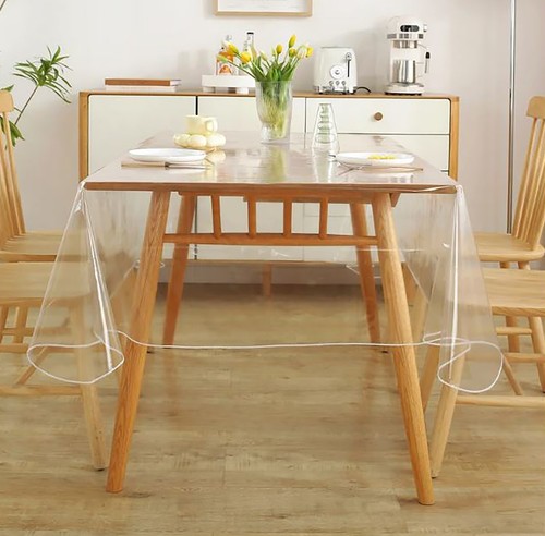 Clear Plastic Vinyl Fabric Table Cover Protector Tablecloth for Dining ...