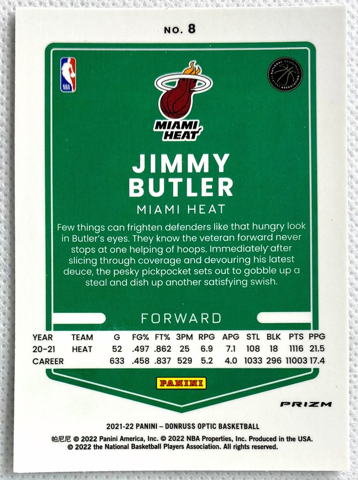2021-22 Donruss Optic Jimmy Butler Card #8 SP Silver Wave Prizm Miami ...