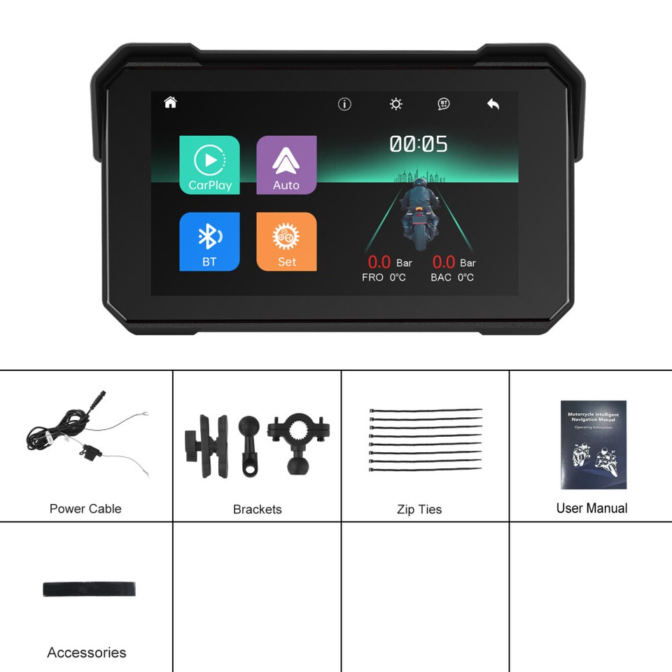 5 Motorcycle Wireless Portable Carplay/Android Auto Waterproof Car ...