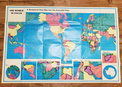 Vintage 1989 Hammond World Background News Map for the Associated Press ...
