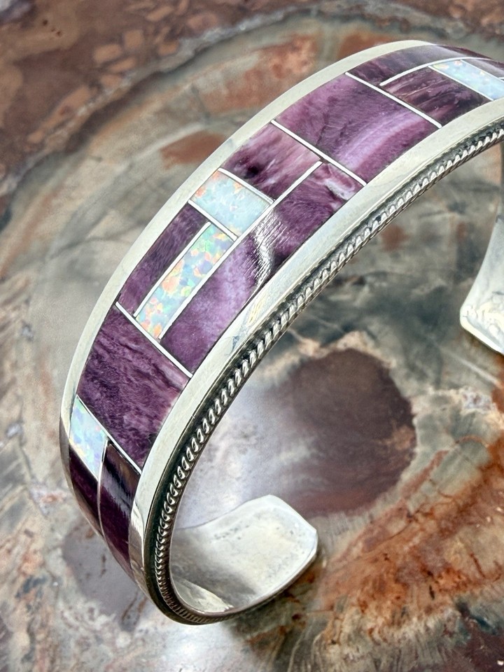 Zuni Rickell & Glendora Booqa Purple Spiny Oyster MOP Inlay Bracelet | eBay