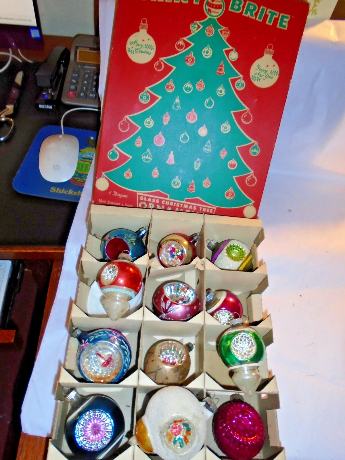 VINTAGE SHINY BRITE/POLAND/ATOMIC + BOX GLASS CHRISTMAS ORNAMENTS Lot ...