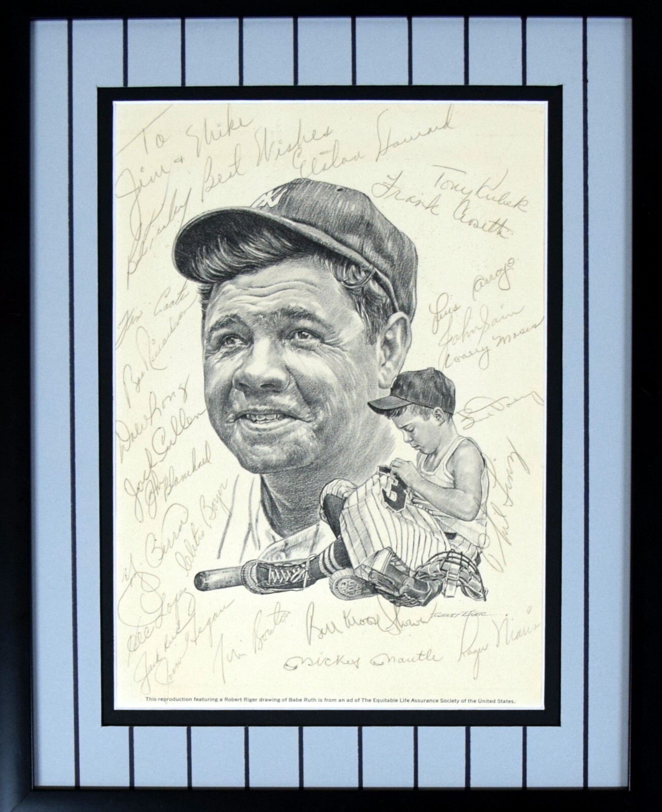 ROGER MARIS SIGNED AUTO BABE RUTH PRINT W/1962 WORLD SERIES YANKEES ...