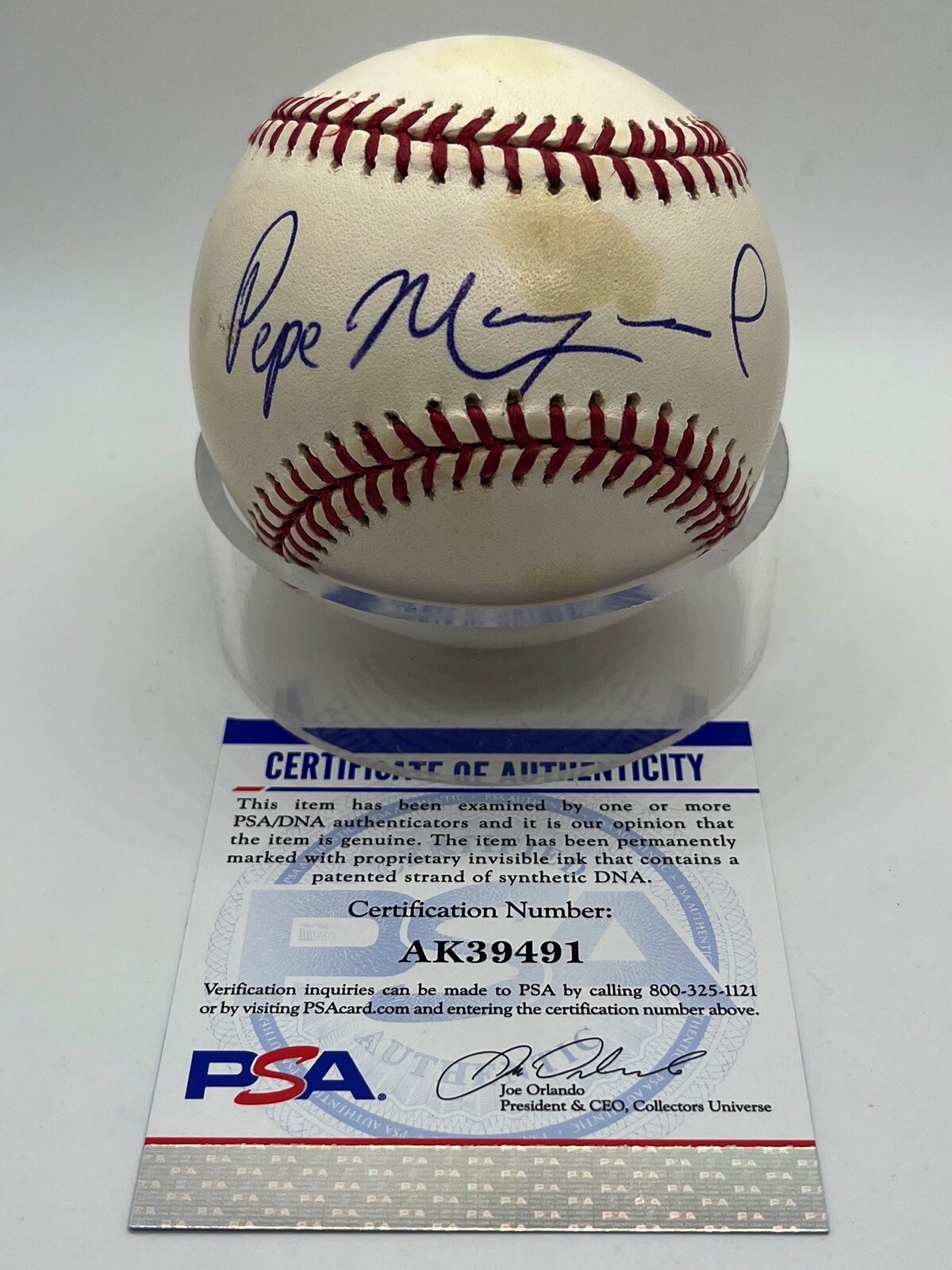 Pepe Mangual Expos Mets Signed Autograph Official OMLB Baseball PSA DNA ...