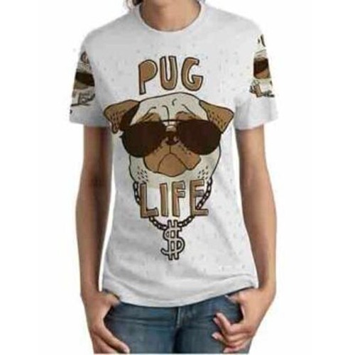 New Women's T-Shirt Pug Life Design Tshirt Polyester Fullprint Size S ...