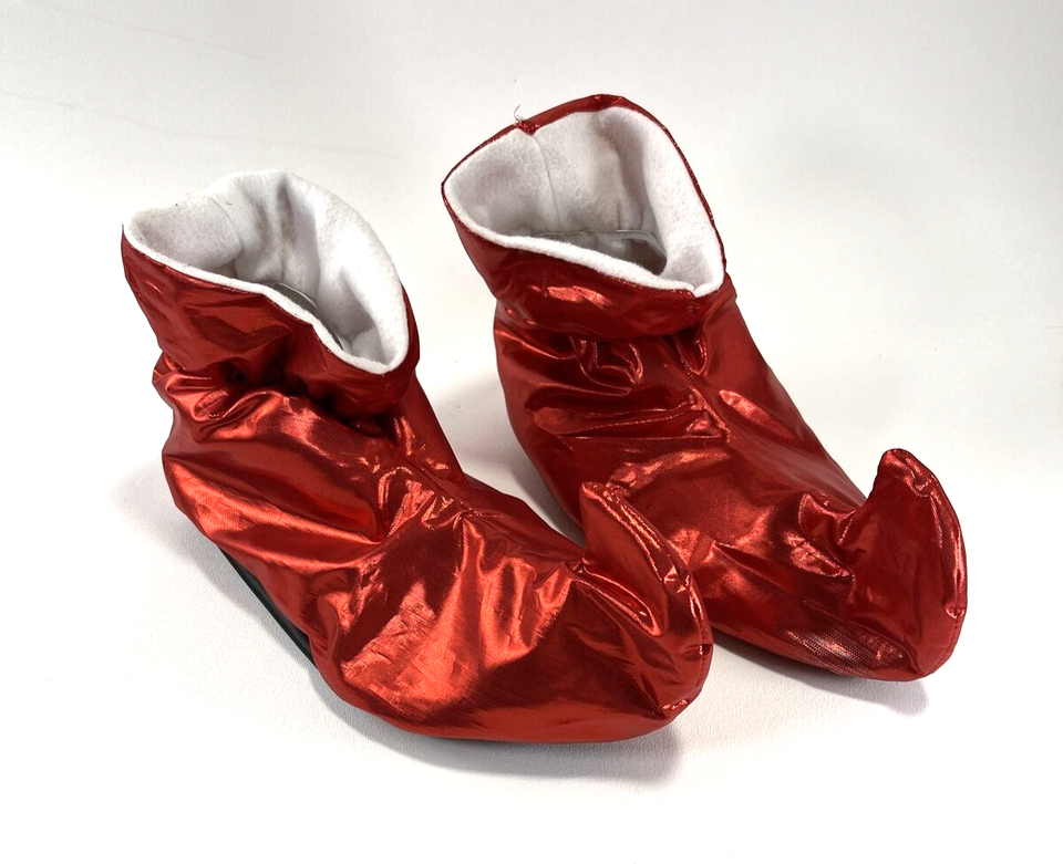 Red Elf Shoes Shiny Cloth Costume Christmas Women Jester Coplay Black ...