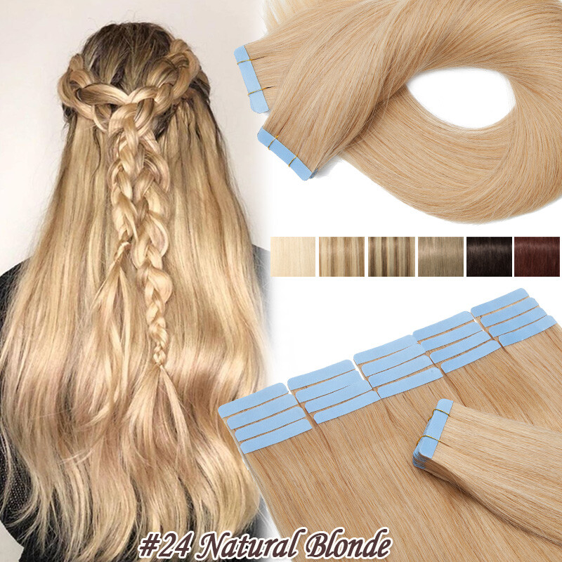 GREY Super Russian Tape In Real Remy Human Hair Extensions Wavy Skin ...