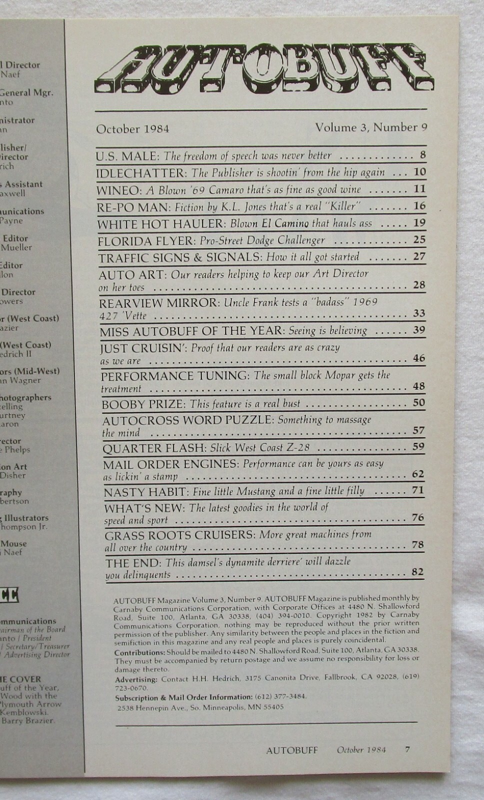 Autobuff Magazine October 1984 Volume 3 Number 9 Issue #16 | eBay