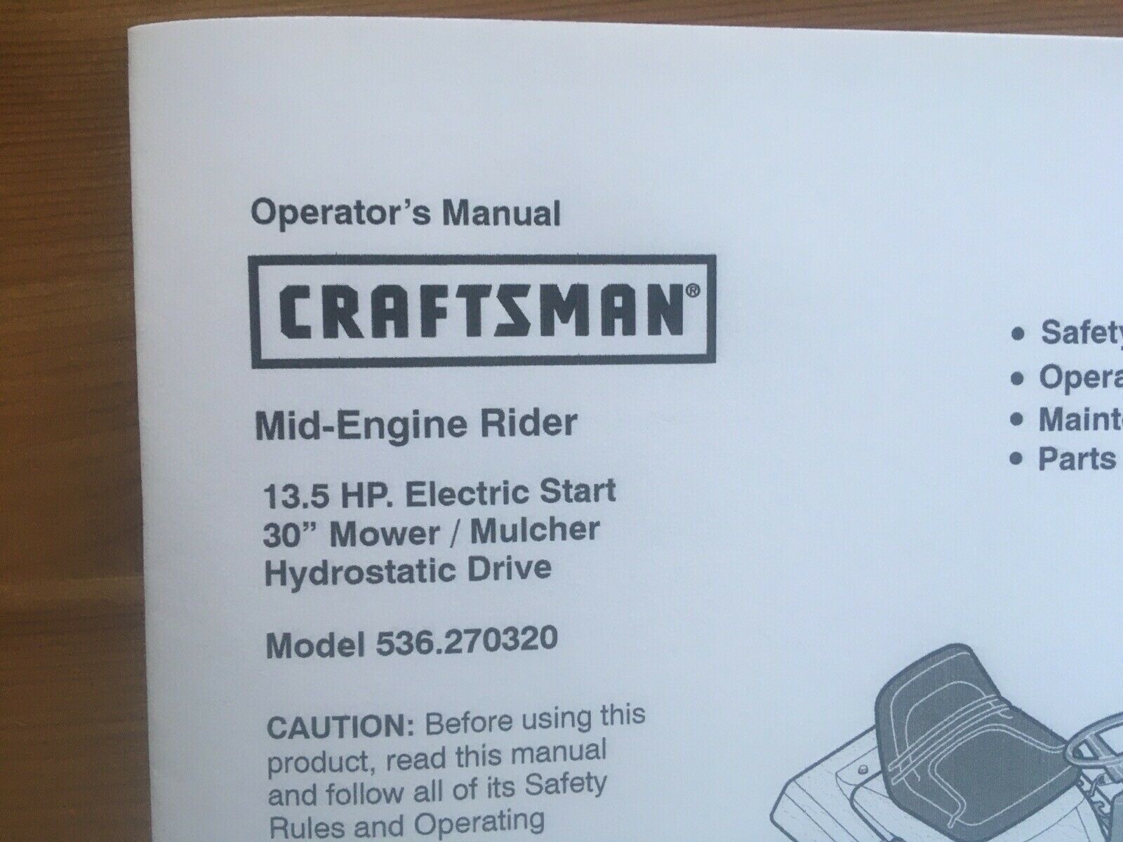 Craftsman Mid Engine Mower Model 536270320 30" Cutting Deck for sale ...