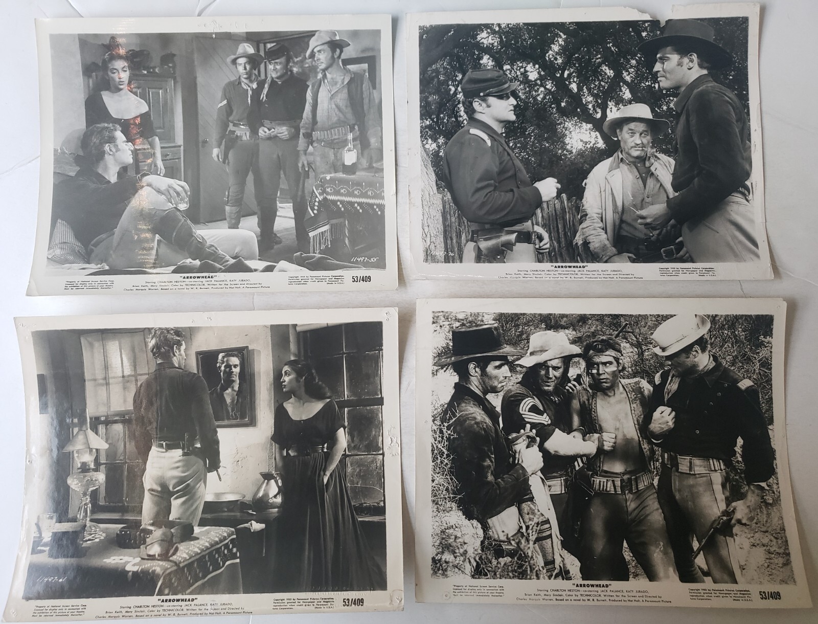 Lot 4 1953 "Arrowhead" Charlton Heston 3 Stamped 8 x 10" Movie Photos ...