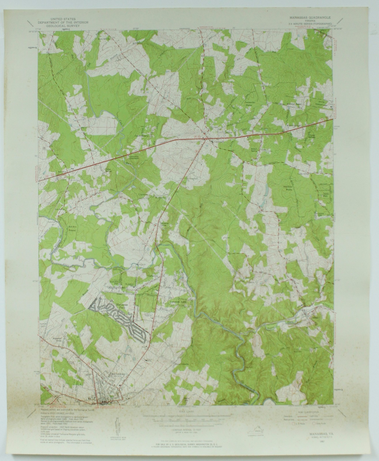 Vintage Manassas Quadrangle Virginia USGS Interior Geological ...