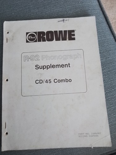 Rowe R-92 Phonograph Service Parts Manual Supplement CD 45 Combo | eBay