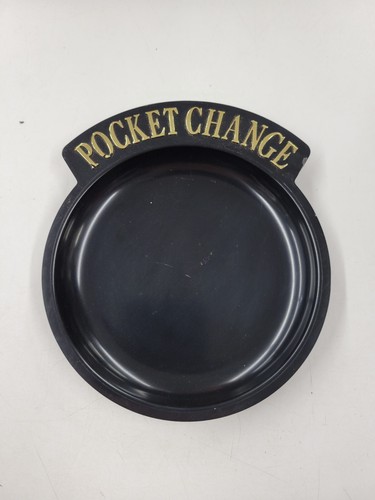 Vintage Pocket Change Tray Coin Holder Bowl Dish Black Plastic Dresser ...
