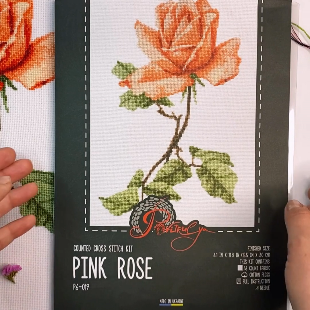 Flower cross stitch kit Pink rose DIY Embroidery kit Tea Rose Counted ...