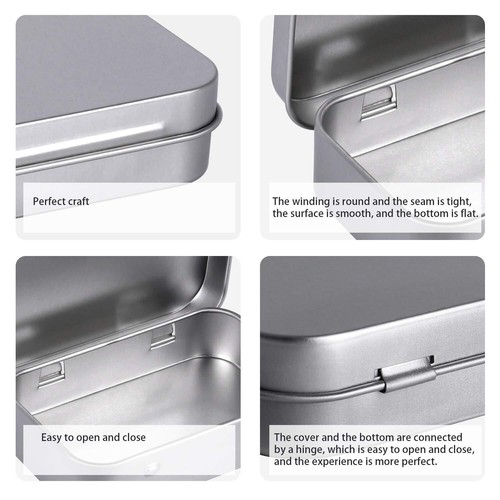 Metal Rectangular Empty Hinged Tins - Pack of 40 Silver Mini Portable ...