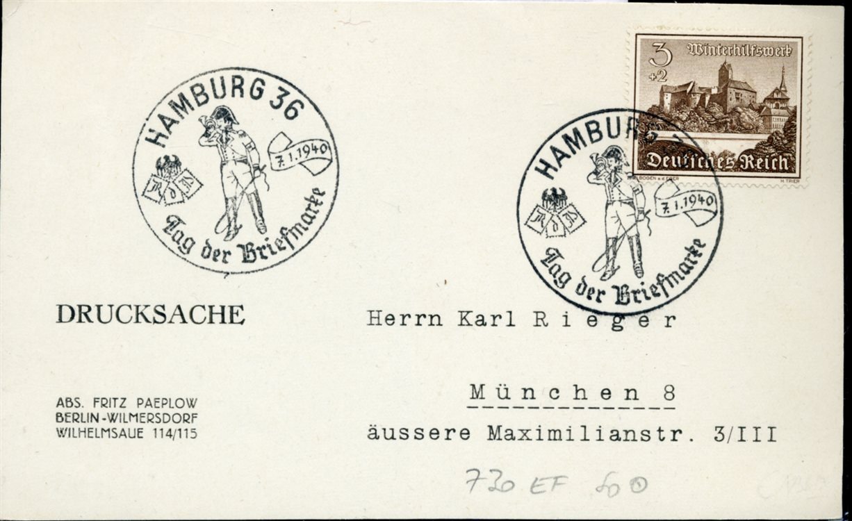 867826) DR Drucksache mit EF Nr. 730, SSt. Hamburg, Tag der Briefmarke ...