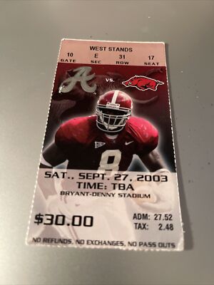 2003 Alabama vs Arkansas Football Ticket Stub - Roll Tide | eBay