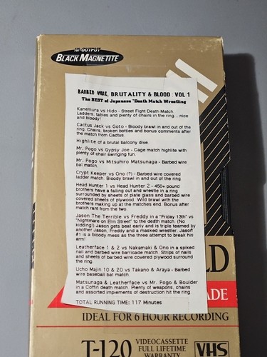 Blank VHS 4 Reuse Barbed Wire Brutality1 Japan Death Match Wrestling ...