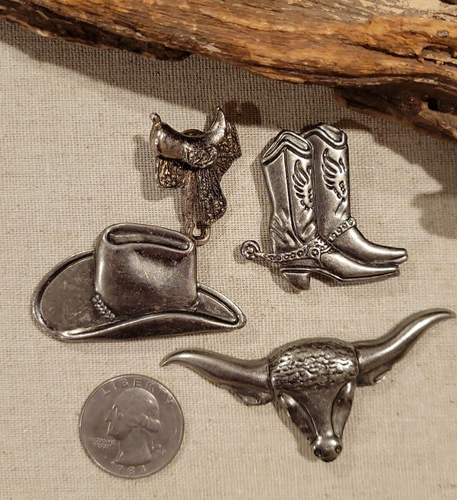 Western Button Covers Set Boots Longhorn Cowboy Hat Saddle lapel pin ...