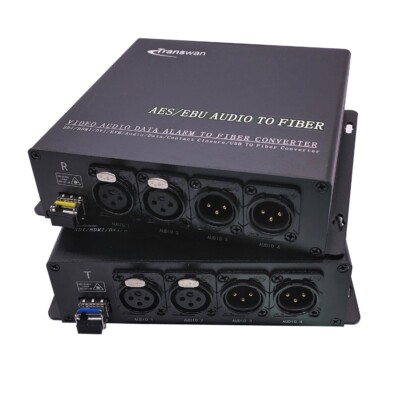 4 Ch AES/EBU Audio to Fiber Converter 20 Km with 48K/24bit, Compliance ...