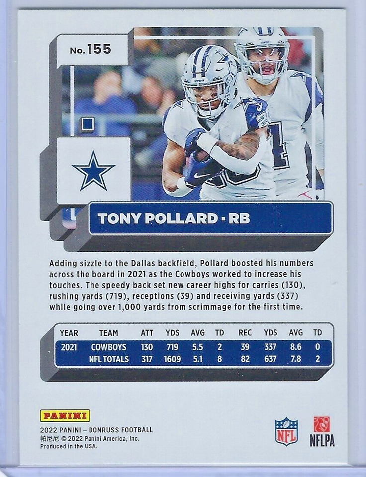 Tony Pollard - 2022 Panini Donruss Yellow Press Proof Card # 155 | eBay