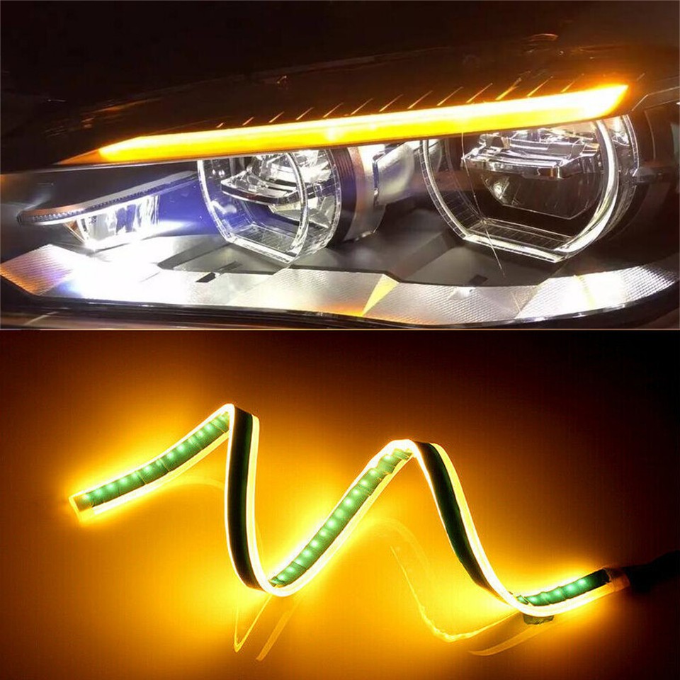 60CM RGB Slim Sequential Flexible LED DRL Turn Signal Strip Headlight ...