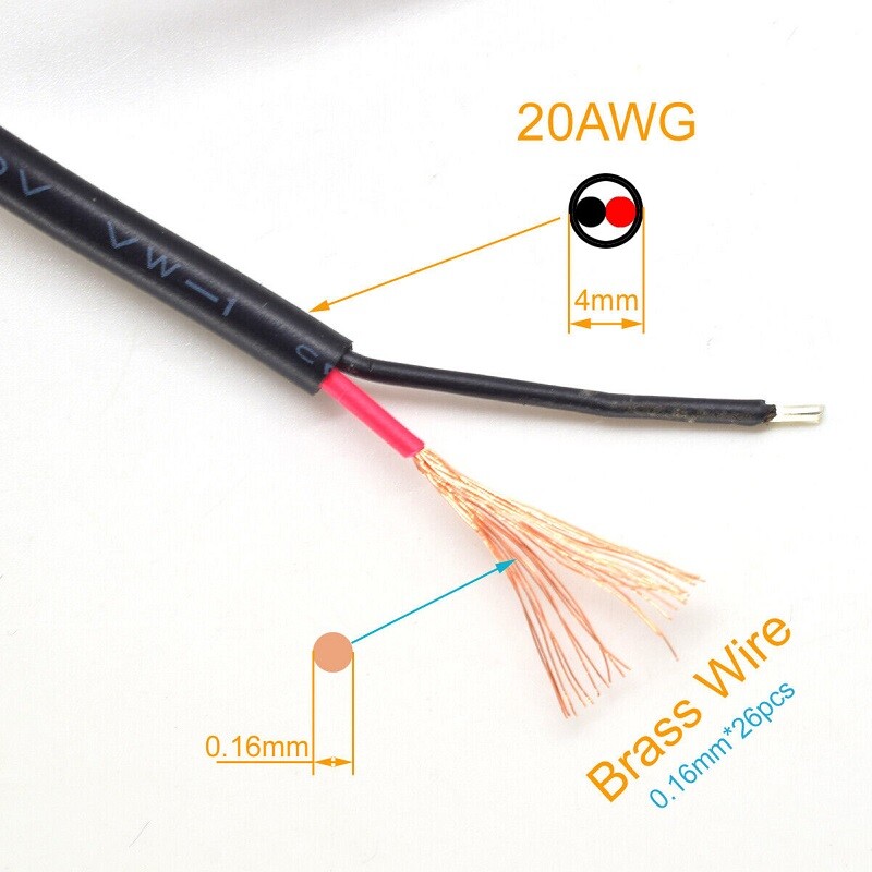 2pcs 0.3M/1FT USB Male to Bare Wire Cable 20AWG 5A USB2.0 2pin DIY ...